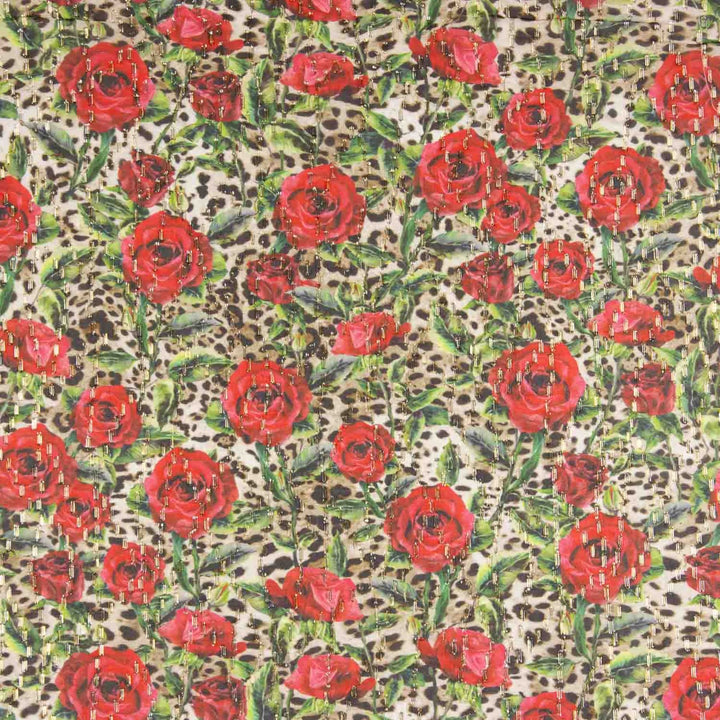 Gasa Georgette Lúrex Rosas Rojas y Animal Print – Ribes & Casals